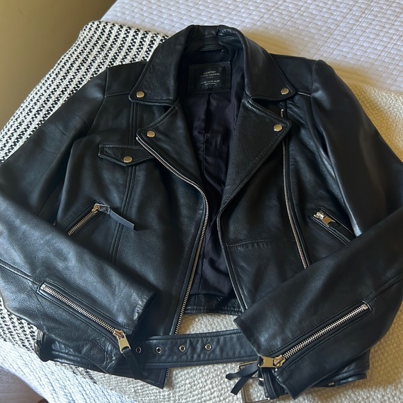 Zara | Jackets & Coats | Zara Genuine Leather Black Motorcycle Jacket ...